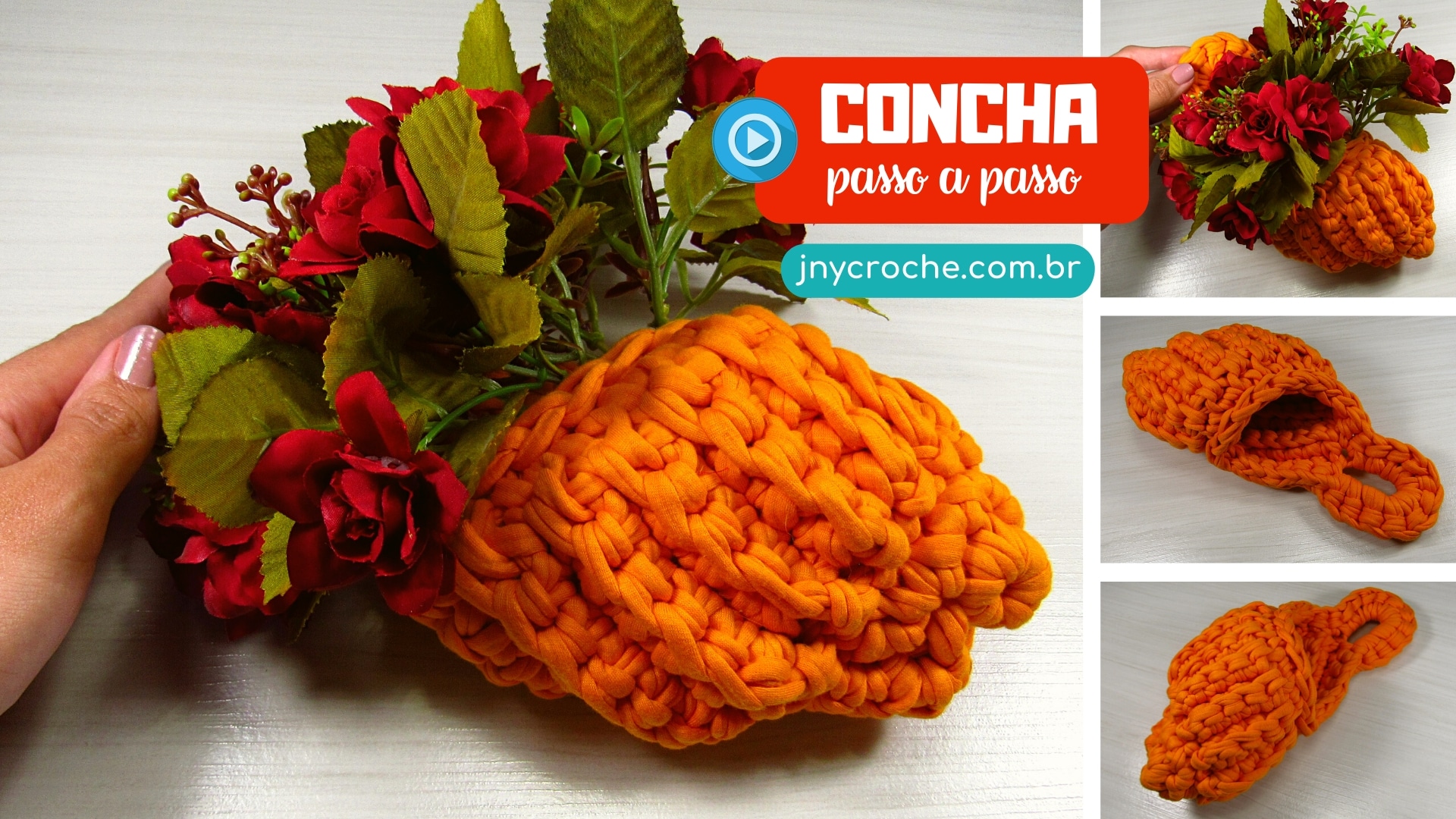 Concha em fio de malha de crochê | Passo a passo | JNY Crochê